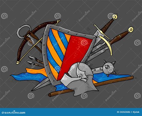 Shield Medieval Hand Drawing Stock Vector Illustration Of Arms Horn
