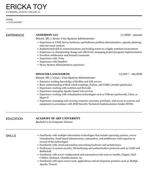 unix systems administrator resume samples velvet jobs