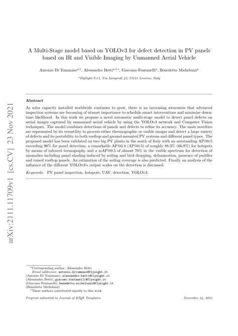 Pdf A Multi Stage Model Based On Yolov3 For Defect Detection In Pv