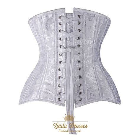 White Jacquard Steel Boned Waist Cincher Corset Slimming Sports