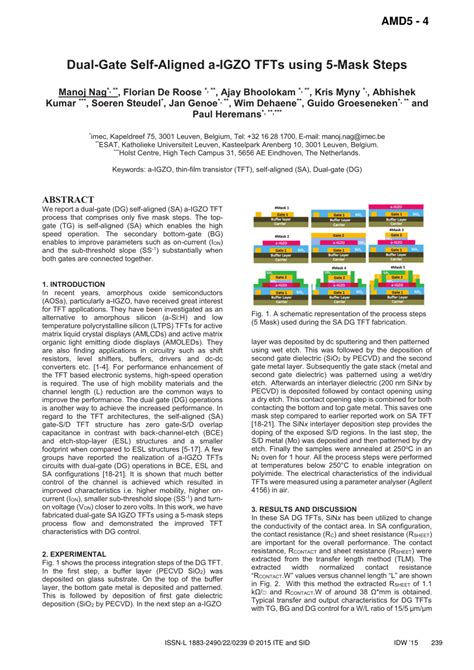 Pdf Dual Gate Self Aligned A Igzo Tfts Using 5 Mask Steps