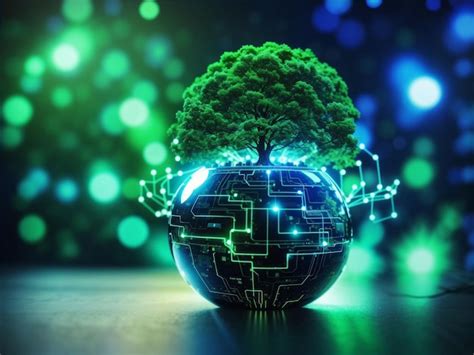 Premium Ai Image Digital Nature Circuit Tree Growing With Digital