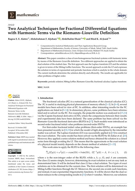 Pdf Two Analytical Techniques For Fractional Differential Equations