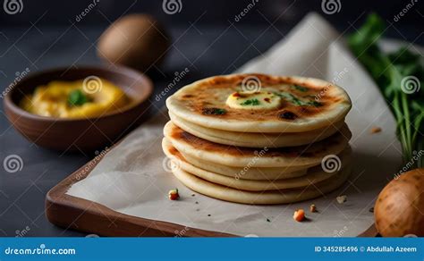 Aloo Paratha Indian Potato Stuffed Flatbread Served With Fresh Curd
