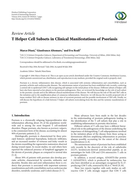 Pdf T Helper Cell Subsets In Clinical Manifestations Of Psoriasis