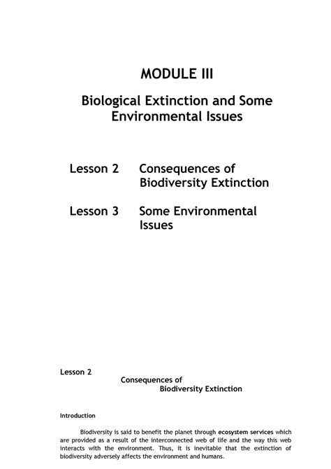 module iii lesson 2 to 3 module iii biological extinction and some