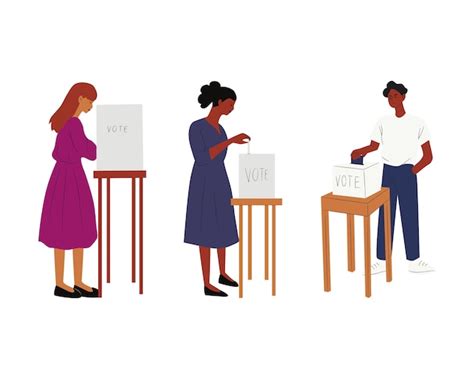 Ilustración Vectorial De Un Hombre Y Una Mujer Votando En Un Colegio