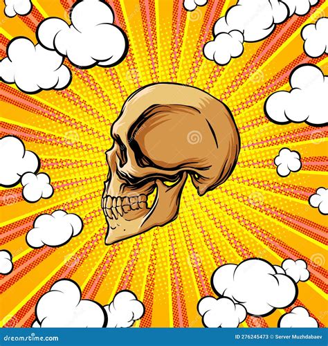 Bright Concept With A Skull In The Style Of Pop Art For Print And