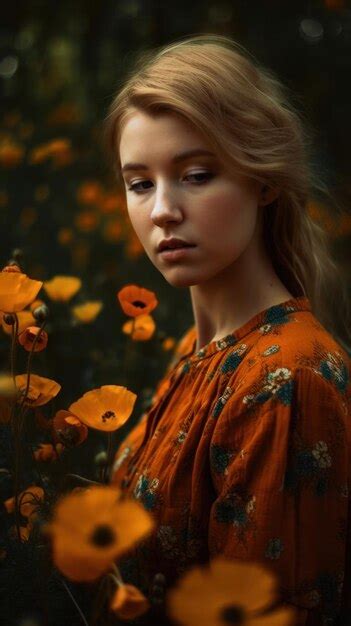 Premium Ai Image Nordic Girl In A Field Of Flowers