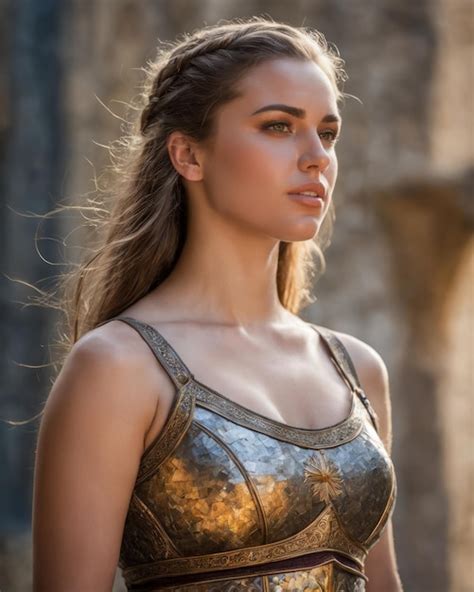 Premium Photo A Beautiful Young Woman In A Gold Dress Standing In