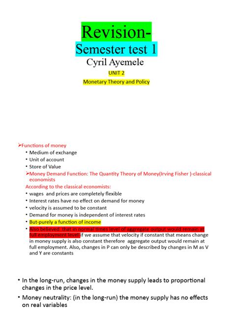 Revision Test 1 Pdf Yield Curve Demand For Money