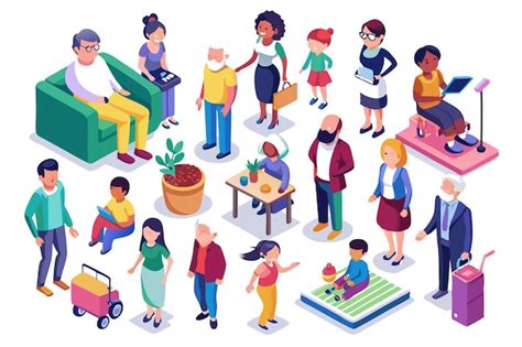 Isometric Illustration Of Diverse People Of Different Ages And