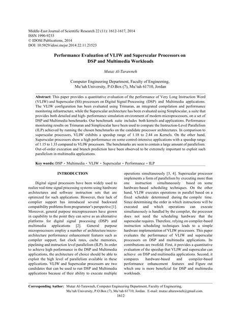 Pdf Performance Evaluation Of Vliw And Superscalar Processors On Dsp