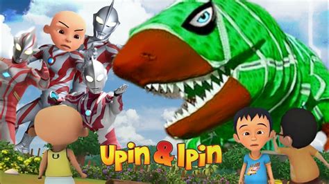 Upin Ipin Takut Melawan Tirex Dinosaurus Hiu Spiderman Jumbo Di Kampung