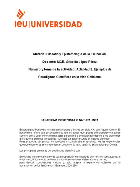 Actividad 2 Ejemplos De Paradigmas Científicos En La Vida Cotidiana