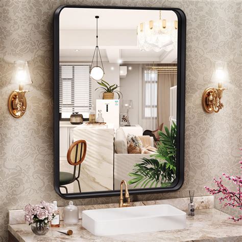 Hasipu 24×20 Inch Wall Mirror For Bathroom Rectangular Black Metal
