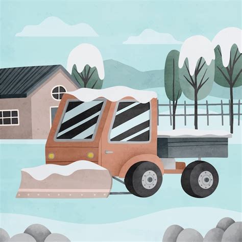 Free Vector Watercolor Winter Snow Plow Illustration