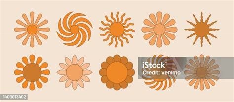 간단한 평면 선형 스타일의 디자인 요소 및 일러스트레이션의 벡터 세트 태양 기호 추상적 인 형태 및 모양 로고 디자인 템플릿 포스터 인쇄물 배너 용 배지 및 스티커 그래픽