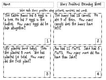 Story Problems Matching Game By Jennifer Taylor TpT