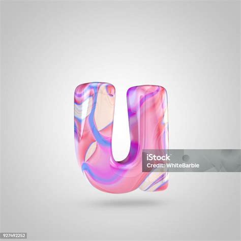 흰색 배경에 고립 된 광택 홀로그램 핑크 편지 U 소문자 0명에 대한 스톡 사진 및 기타 이미지 0명 3차원 형태 그림자