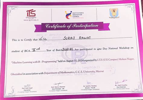 Suraj Rawat On Linkedin National Workshop On Machine Learning With R Programming Participation