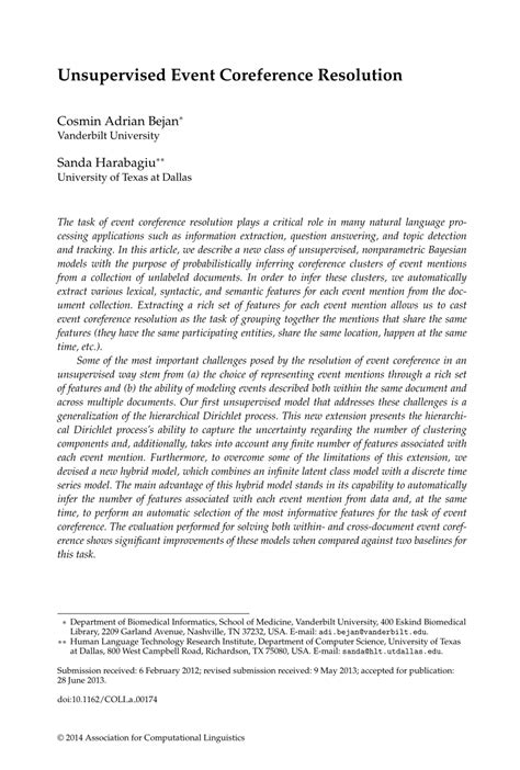 Pdf Unsupervised Event Coreference Resolution