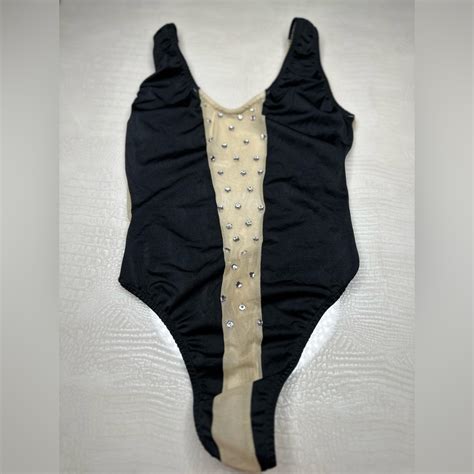 Nola Black And Nude Swimsuit With Sheer Detail And St Gem