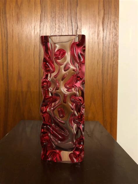 Sold Vintage Red Clear Square Glass Vase Modern To Vintage