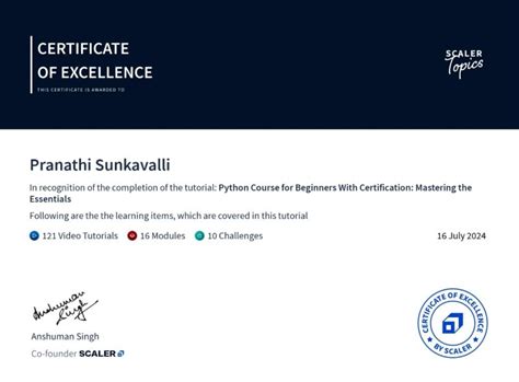 Completed Python Course With Scaler Pranathi Sunkavalli Posted On The