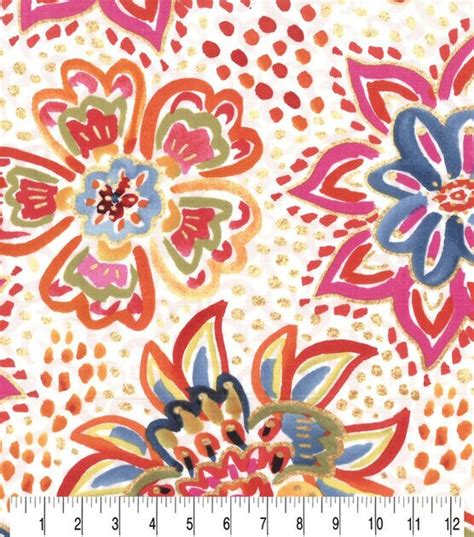 Premium Cotton Fabric Brushstroke Multi Floral On White Joann