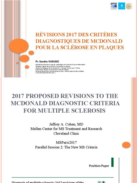 2017 Revisions Of The Mcdonald Diagnostic Criteria Pdf Sclérose En