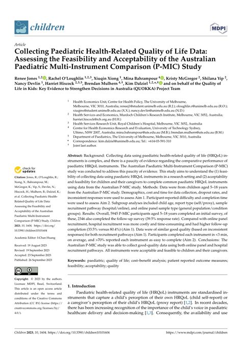 Pdf Collecting Paediatric Health Related Quality Of Life Data