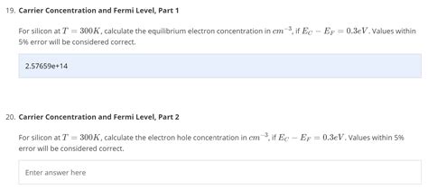 Solved 19 Carrier Concentration And Fermi Level Part 1 For