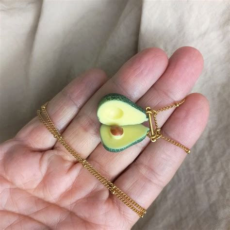 Kawaii Avocado Necklace Gold Stainless Steel With Avocado Cut In Half