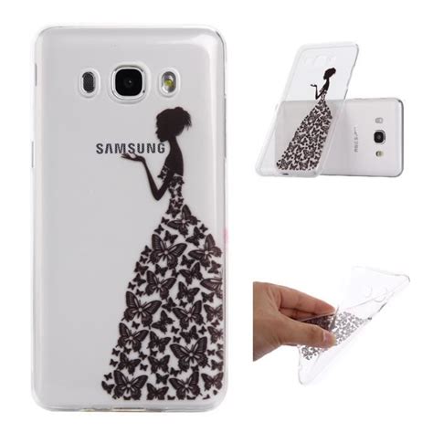 Coque Pour Samsung Galaxy J Etui Mince Transparent Art Noir Blanc Fille Papillon Soft
