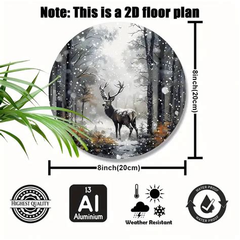 프레임리스 알루미늄 포스터 보드 1개 숲 속 엘크 눈 풍경 선명한 2d 평면 인쇄 둥근 모양 내후성 높은 굽힘 저항 가정 카페 사무실용 벽 장식