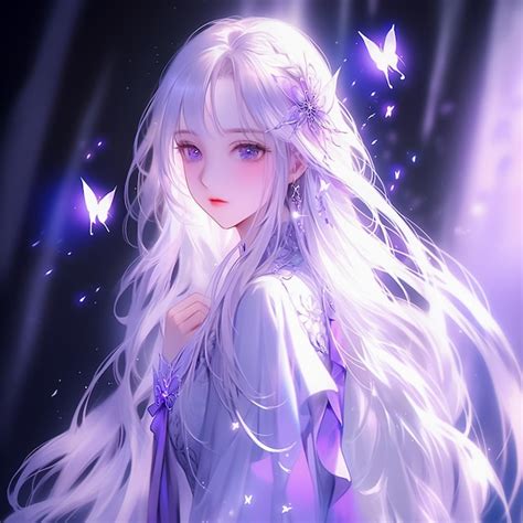 Fantasy And Cute Theme Of Girl With Purple Hair And Lighting Realistic