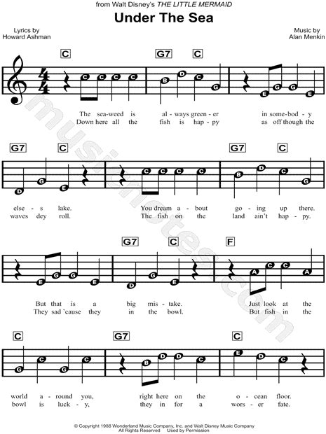Under The Sea From The Little Mermaid Sheet Music For Beginners In C Major Download Print Sku