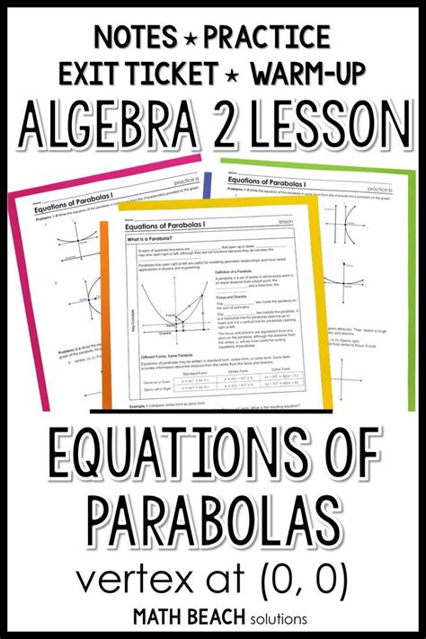 Equations Of Parabolas Notes And Practice Conics With Vertex At 0 0