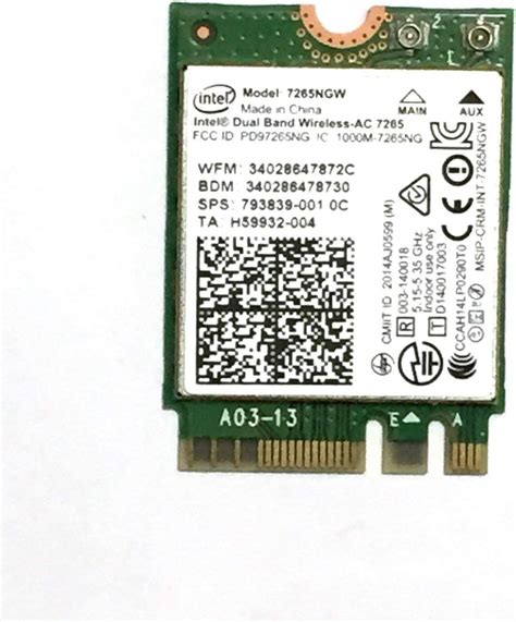 Intel Dual Band Wireless-AC 7265 Internes WLAN/Bluetooth 867 Mbit/s ...