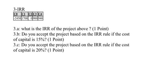 solved 3 a what is the irr of the project above 1 point