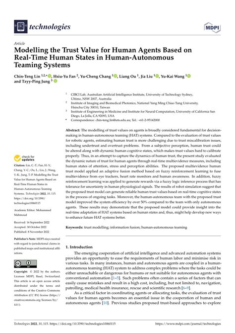 Pdf Modelling The Trust Value For Human Agents Based On Real Time