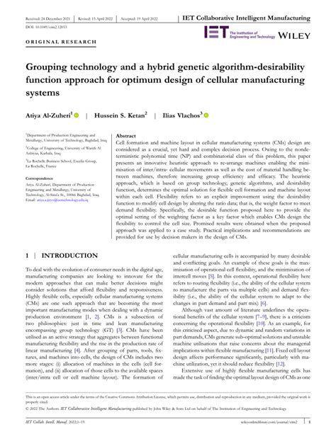 Pdf Grouping Technology And A Hybrid Genetic Algorithm‐desirability