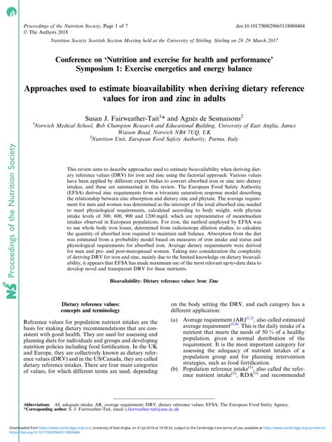Pdf Approaches Used To Estimate Bioavailability When Deriving Dietary Reference Values For