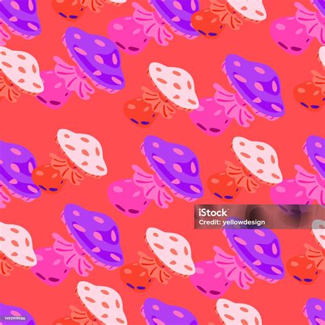 마법의 마법 비행 Agaric 원활한 패턴입니다 창조적 인 버섯 실루엣 벽지입니다 고풍스런에 대한 스톡 벡터 아트 및 기타