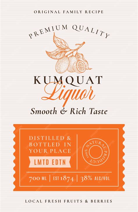 가족 조리법 금귤 주류 Acohol 레이블 추상 벡터 포장 디자인 레이아웃 슬라이스 실루엣 로고와 배경이 분리된 손으로 그린