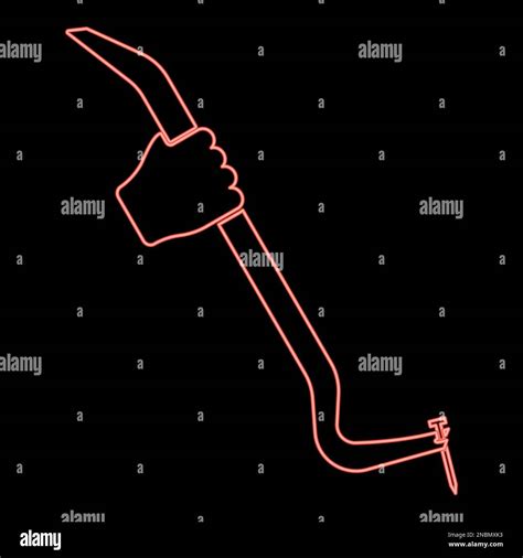 Neon Crowbar Tool In Hand Remove Nail Holder Pulls Red Color Vector Illustration Image Flat