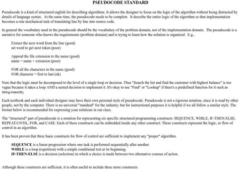 California Polytechnic State University Pseudocode Standard Handout For 9th 10th Grade