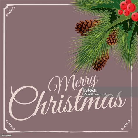메리 크리스마스와 새 해 복 많이 인사말 카드 Chrirstmas 장식 전나무 봉우리 홀리 베리를 벡터 일러스트 레이 션 Baner 포스터 0명에 대한 스톡 벡터 아트 및