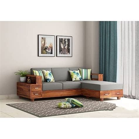 NATRAJ ART CRAFT Solid Sheesham Wood Seater Wooden L Shape Sofa Set For Home Office